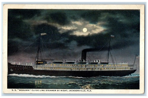 c1917 Moonlight SS Mohawk Clyde Line Steamer Night Jacksonville Florida ...