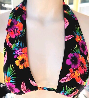 victorias secret PINK L Bikini top 👙 Black Floral String Plunge Swim ...