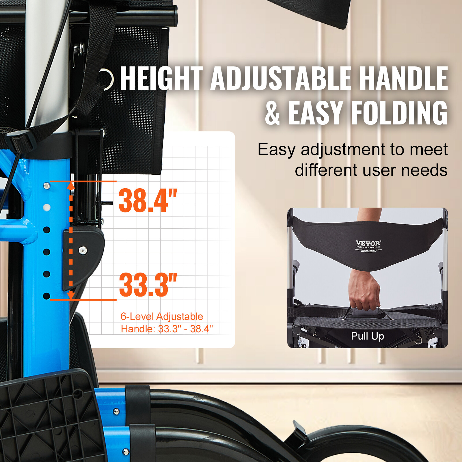 VEVOR 2 in 1 Rollator Walker & Transport Chair Folding Walker ...