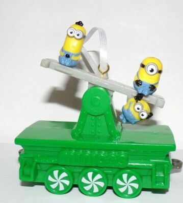 3 Minions Despicable Me on Train See-Saw Cart Figure Artesian Ornament ...