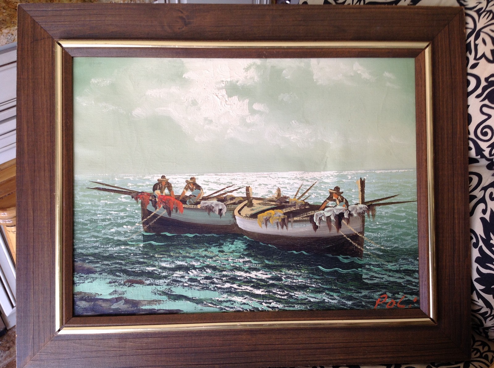 Vintage estate original oil painting by artist Poli seascape deep sea ...
