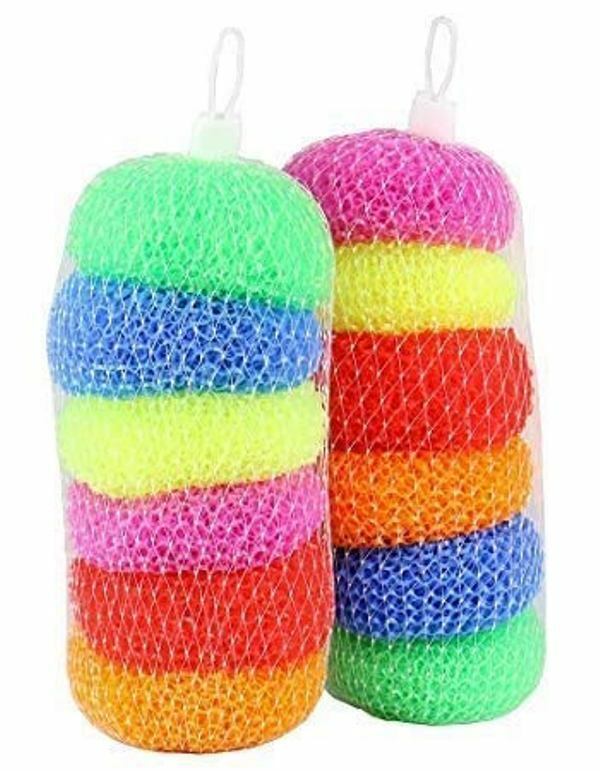 Multicolor Plastic Scrubber Round Nylon Cleaner Scrubbers Pot Pack -6 ...