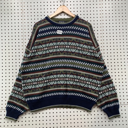 VTG Honors 3D Knit Sweater Mens 2XL Argyle Striped Multicolor Grandpa ...