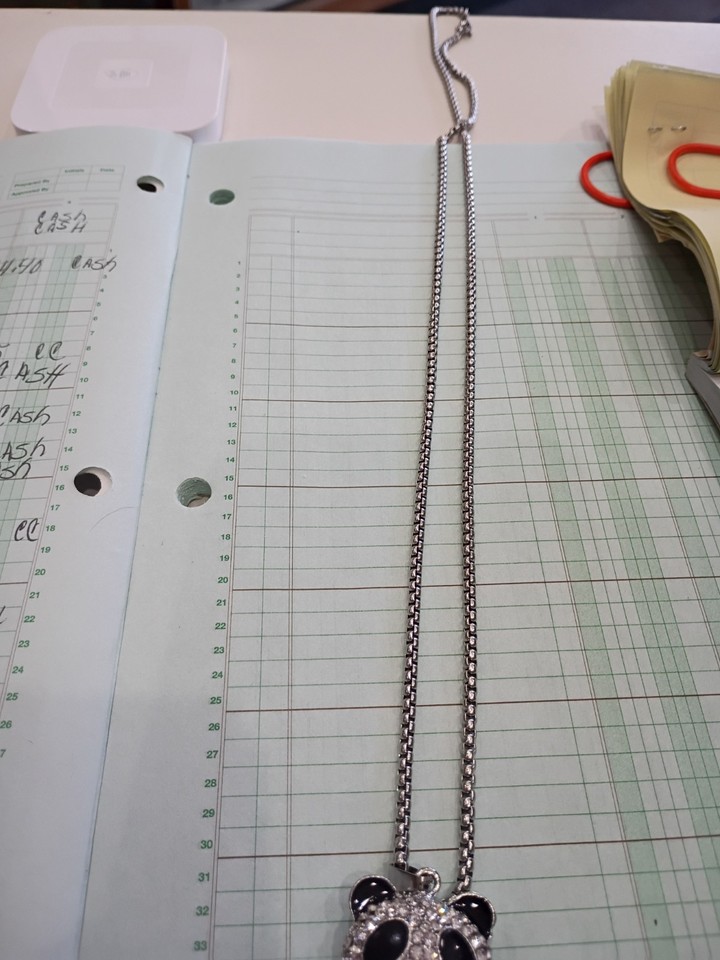 Large 3D Rhinestone Lucky Panda Necklace/Choker Ball Chain Pretty Gold ...