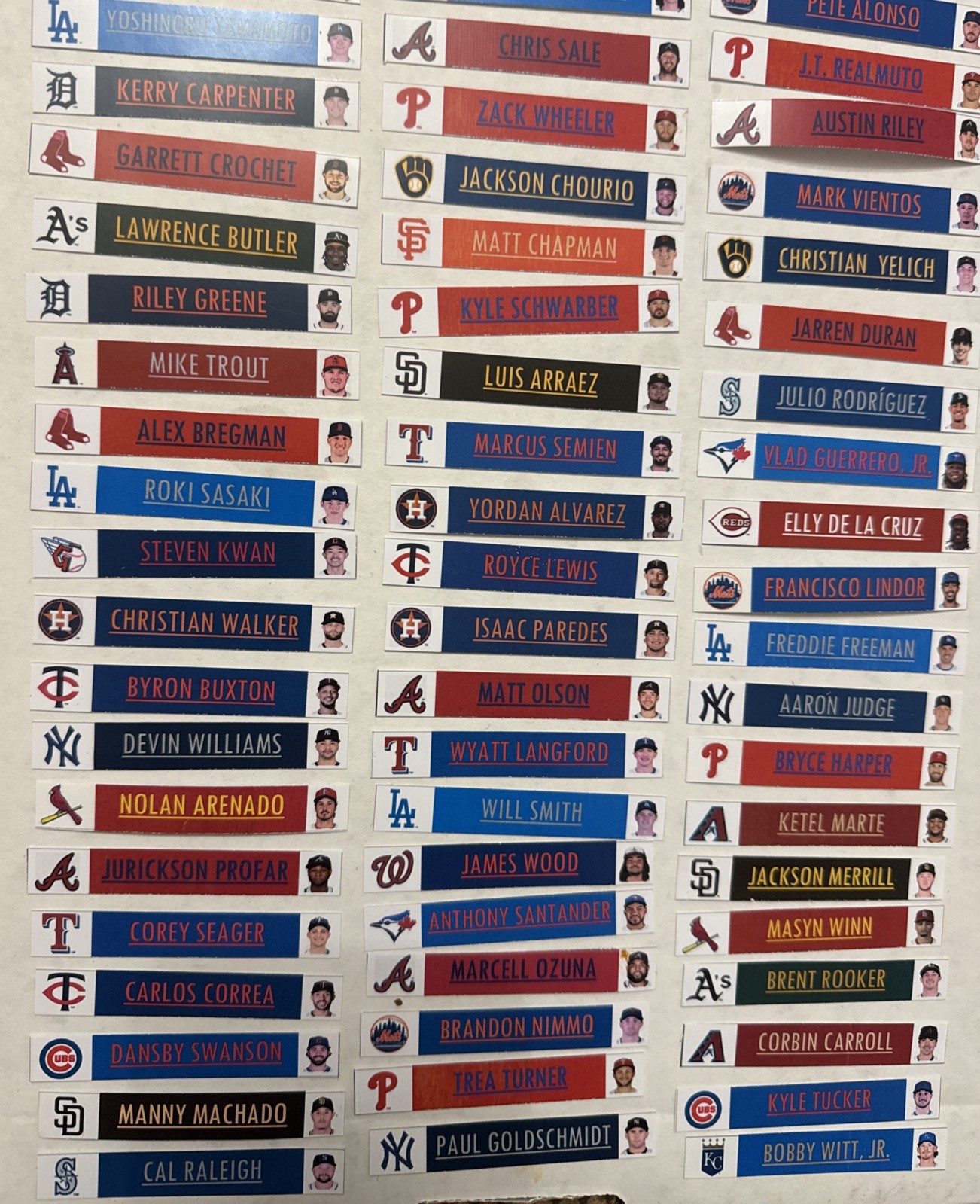 2025 MLB Top 100 Players Labels for BCW Card Dividers - Labels ONLY | eBay