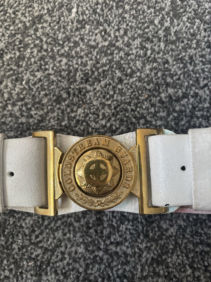 COLDSTREAM GUARDS WHITE LEATHER NUBUCK BELT WITH BRASS BUCKLE BRITISH ...