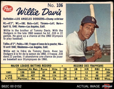 1962 Post Canadian #106 Willie Davis Dodgers 3 - VG | eBay