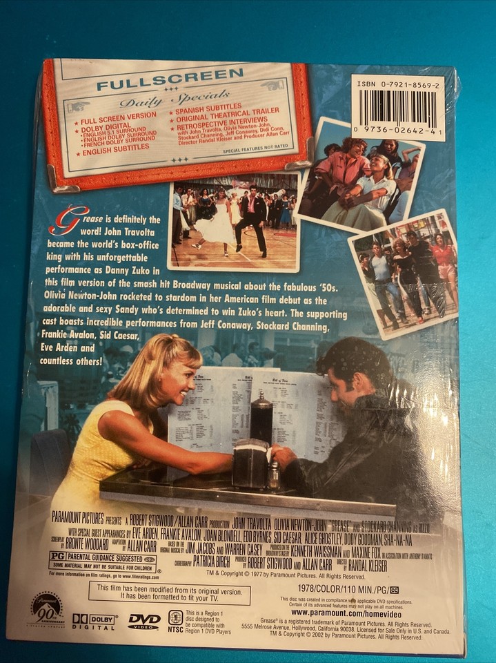 FACTORY SEALED Grease (DVD, 2002, Full Frame) John Travolta Olivia ...
