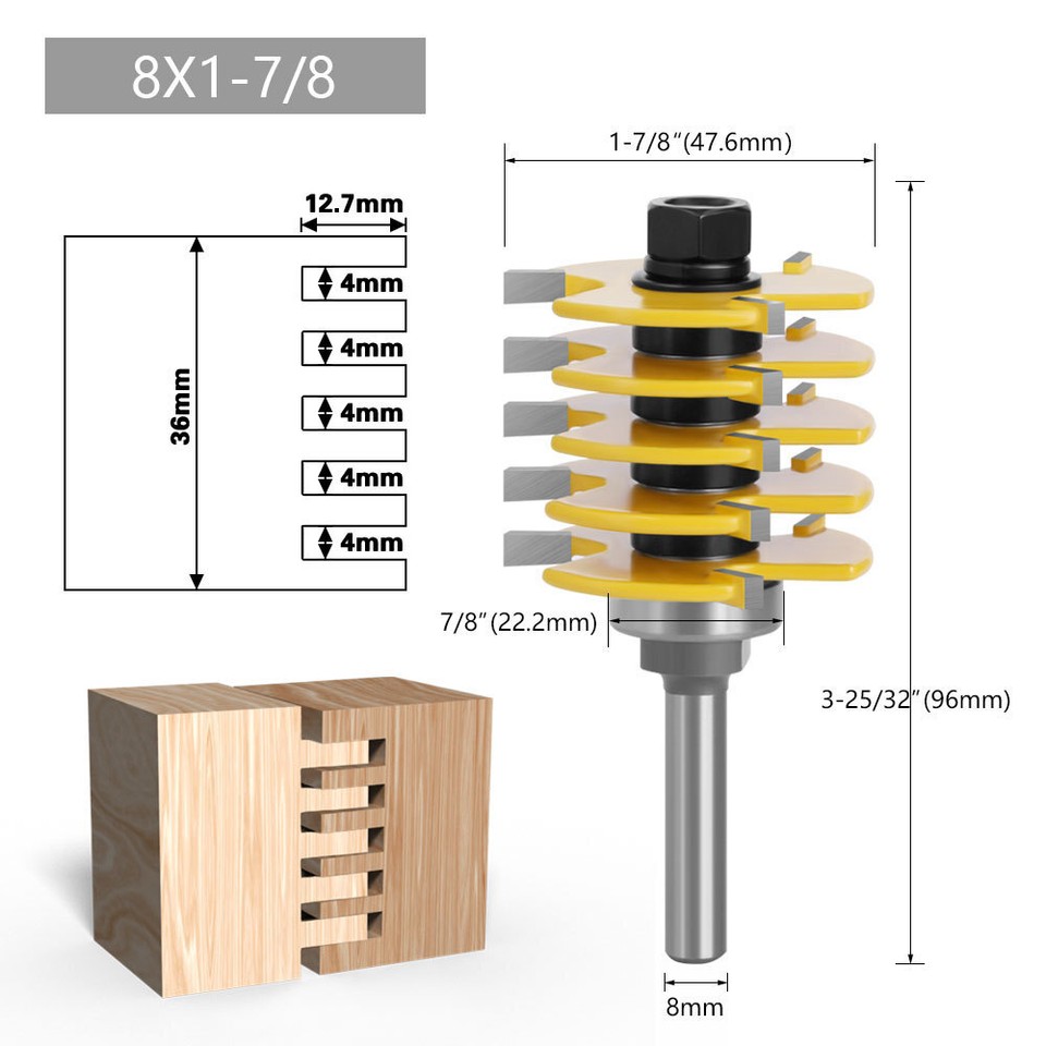 1/2 12mm 8mm Shank Box Finger Joint Router Bit Tongue&Groove Adjustable ...