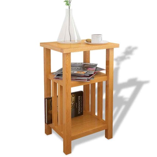 Solid Oak Wood End Table with Magazine Shelf Side Accent Display Stand vidaXL 8718475530800 | eBay