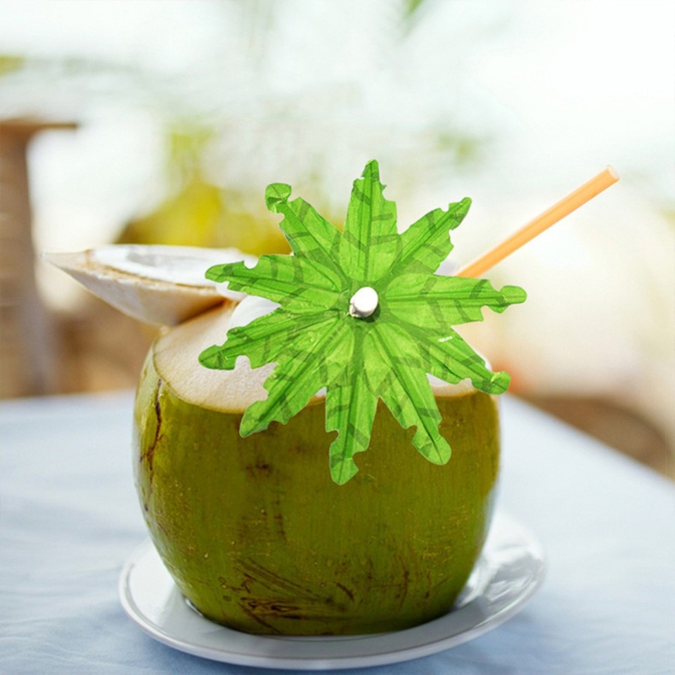 60 pcs Green Tropical Coconut Palm Tree Picks Paper Umbrellas Cocktail ...