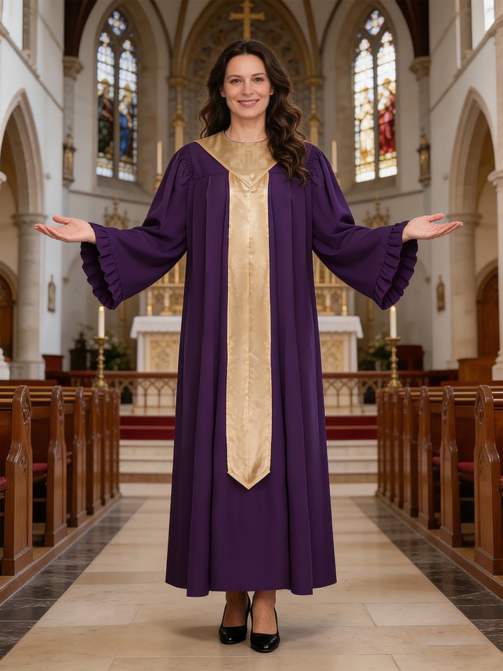 Womens Robe Color Block Long Robe Dance Costume Church Choir Event Gown ...