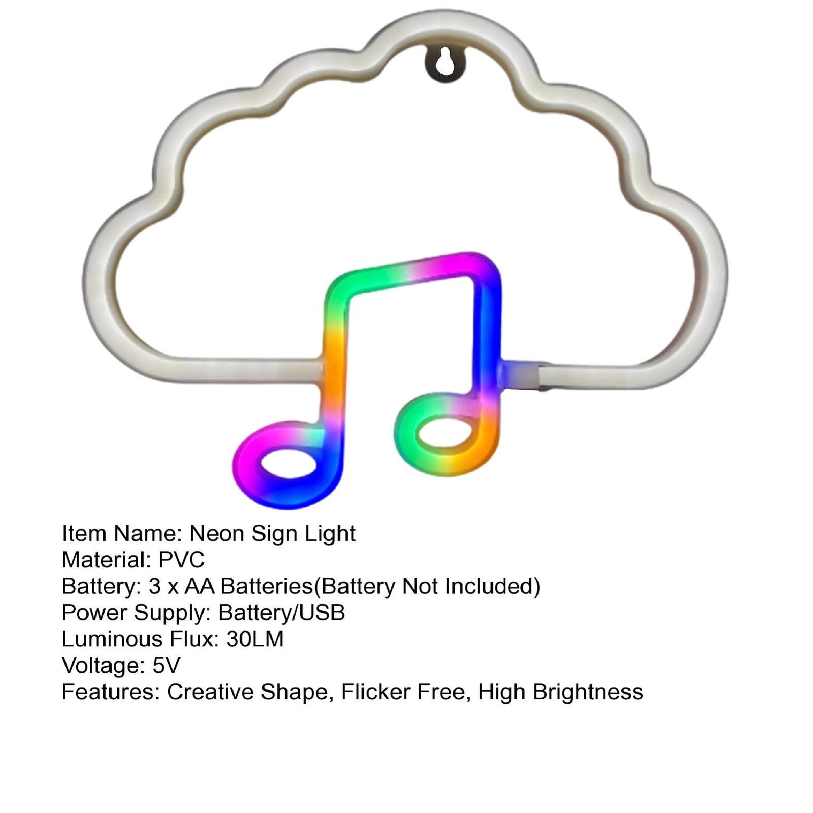 Musical Note Neon Sign Flicker Free Decorative Cloud Neon Sign Lamp ...