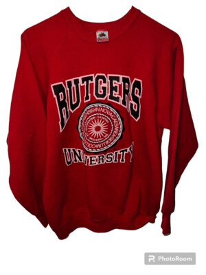 Vintage RUTGERS UNIVERSITY FOTL Crewneck Sweatshirt L Red College Team ...