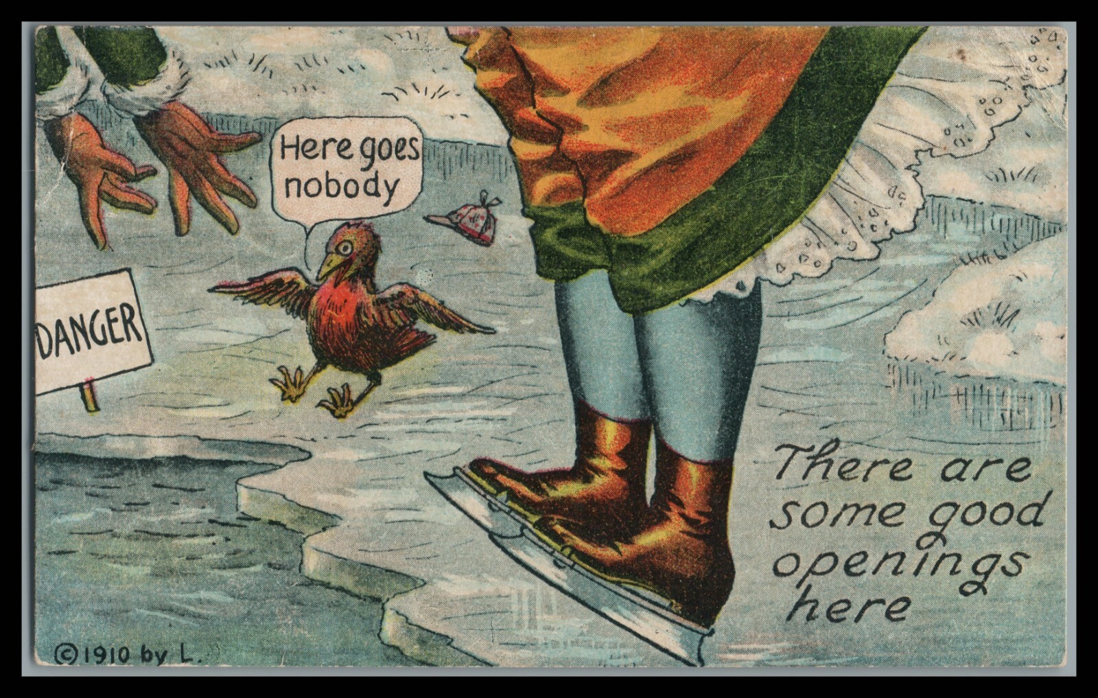 COMIC HUMOR ICE SKATING BIRD ANTHROPOMORPHIC POSTCARD C. 1910 | eBay