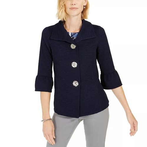 JM Collection Women XS Intrepid Blue 3/4 Sleeve Three Button Jacket NWT ...