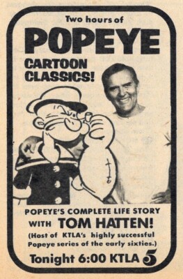 1975 KTLA LOS ANGELES TV AD ~ KIDS SHOW HOST TOM HATTEN with POPEYE ...