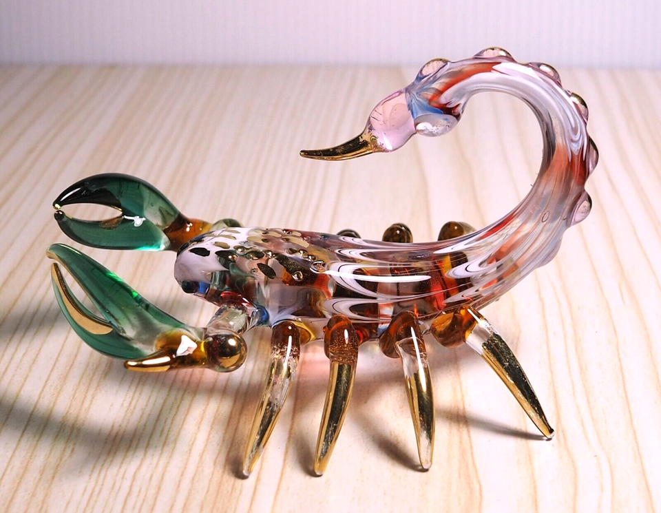Blue Maroon SCORPION hand blown art glass figure 4 inch gold trim Gift ...