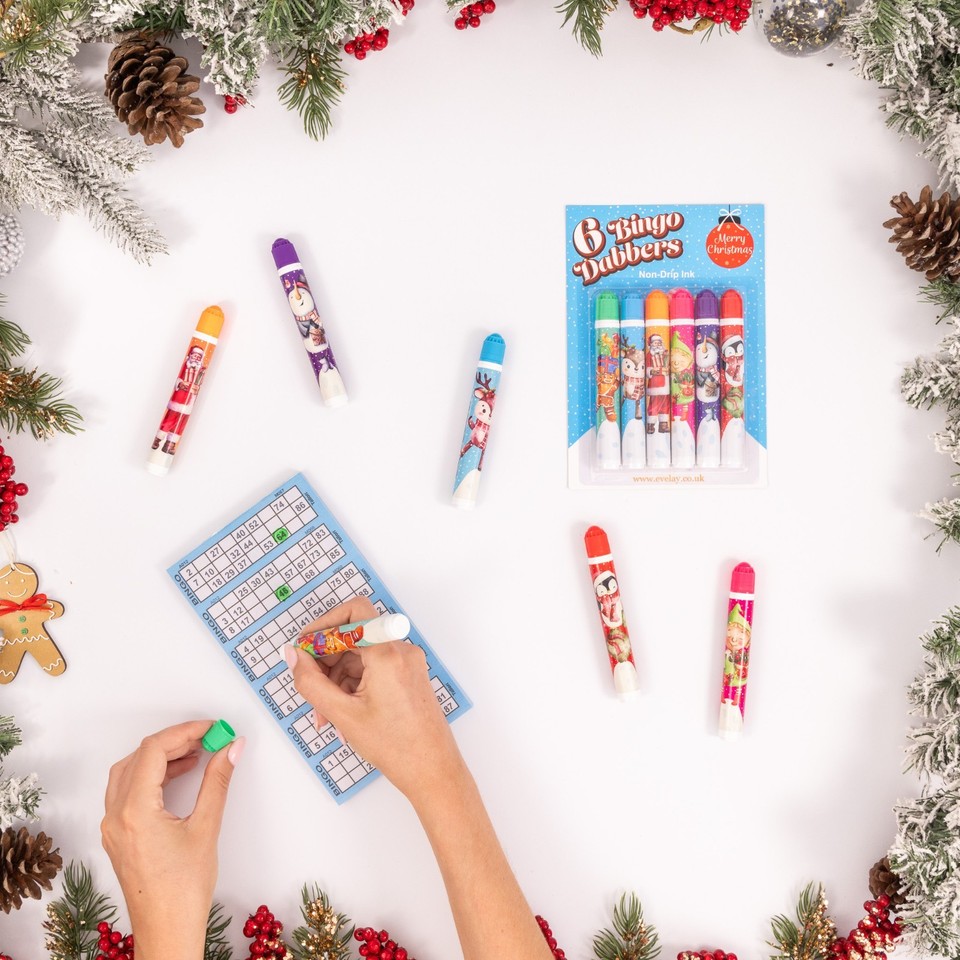6 Christmas Bingo Dabbers Felt Markers Mixed Pens Ticket Dobbers Non ...