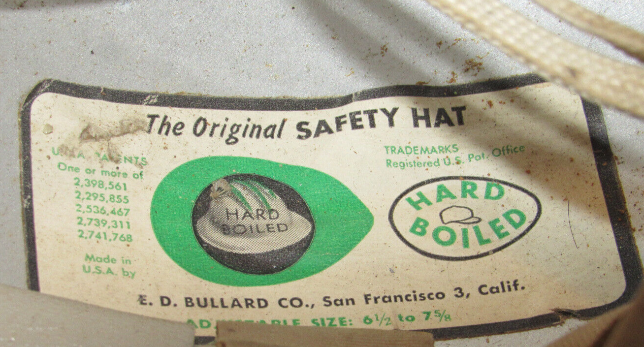 VINTAGE 1950s E D BULLARD 'HARD BOILED' HARD HAT! SILVER ALUMINUM! SAN ...