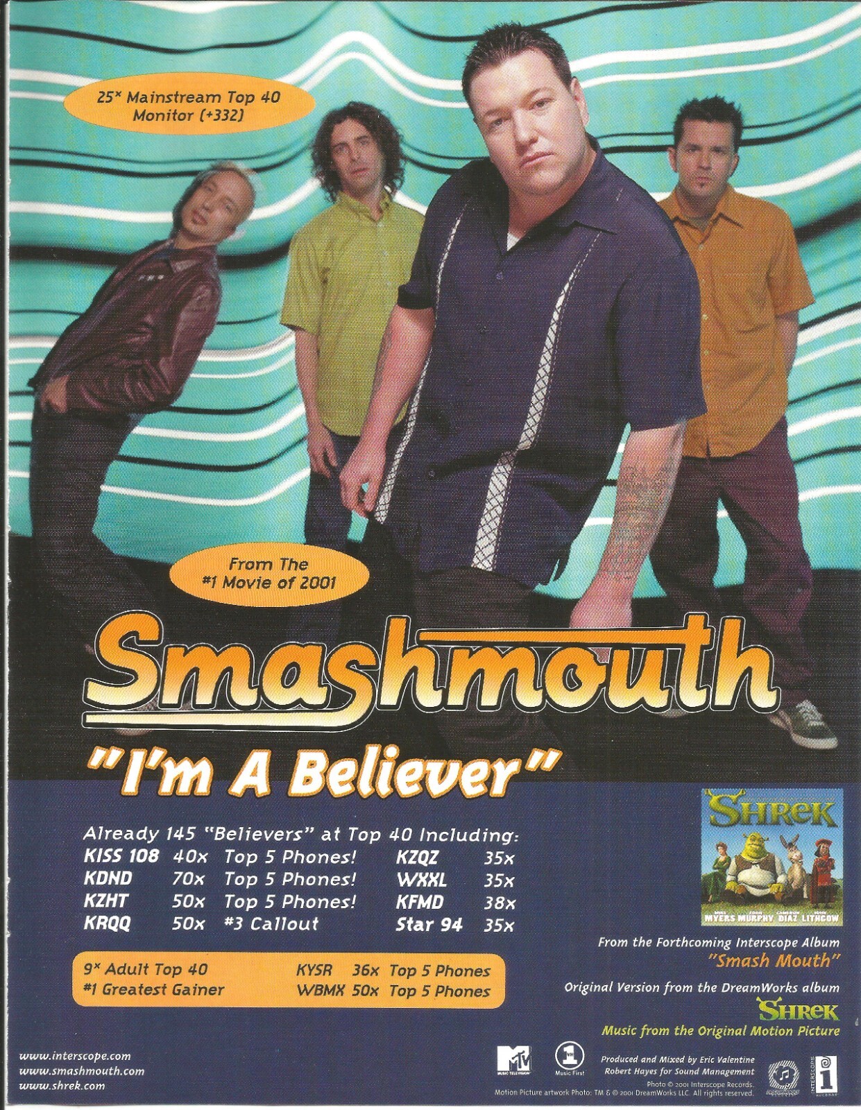 SMASHMOUTH Smash Mouth 2001 I’m PROMO TRADE AD Poster for Shrek CD MINT ...