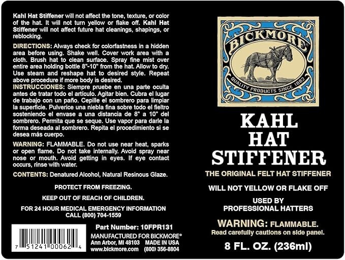 Bickmore Kahl Hat Stiffener - Great for Fabric & Felt Hat Brims - Will ...