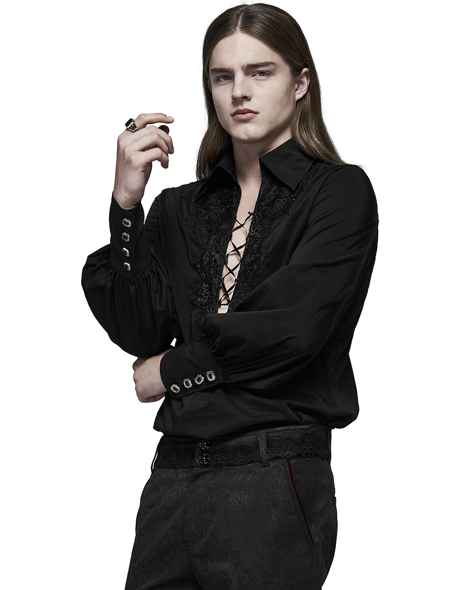 Punk Rave Mens Gothic Regency Poet Pirate Shirt Top Black Lace ...