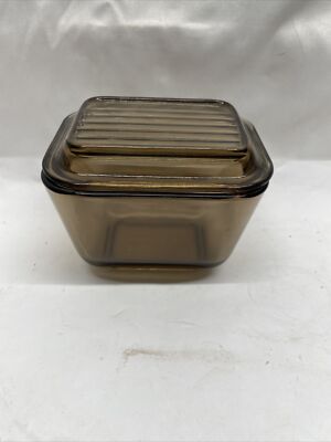 Pyrex 501-B 350 ml Refrigerator Dish w/ 501-C Lid Amber Smoked Glass ...