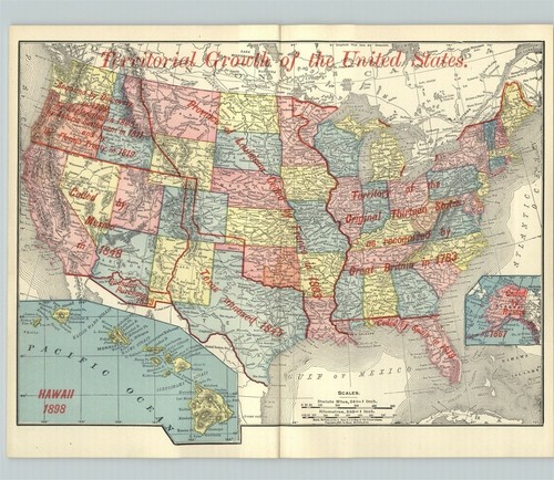 1905 Print American History United States COLOR Map Territorial Growth ...