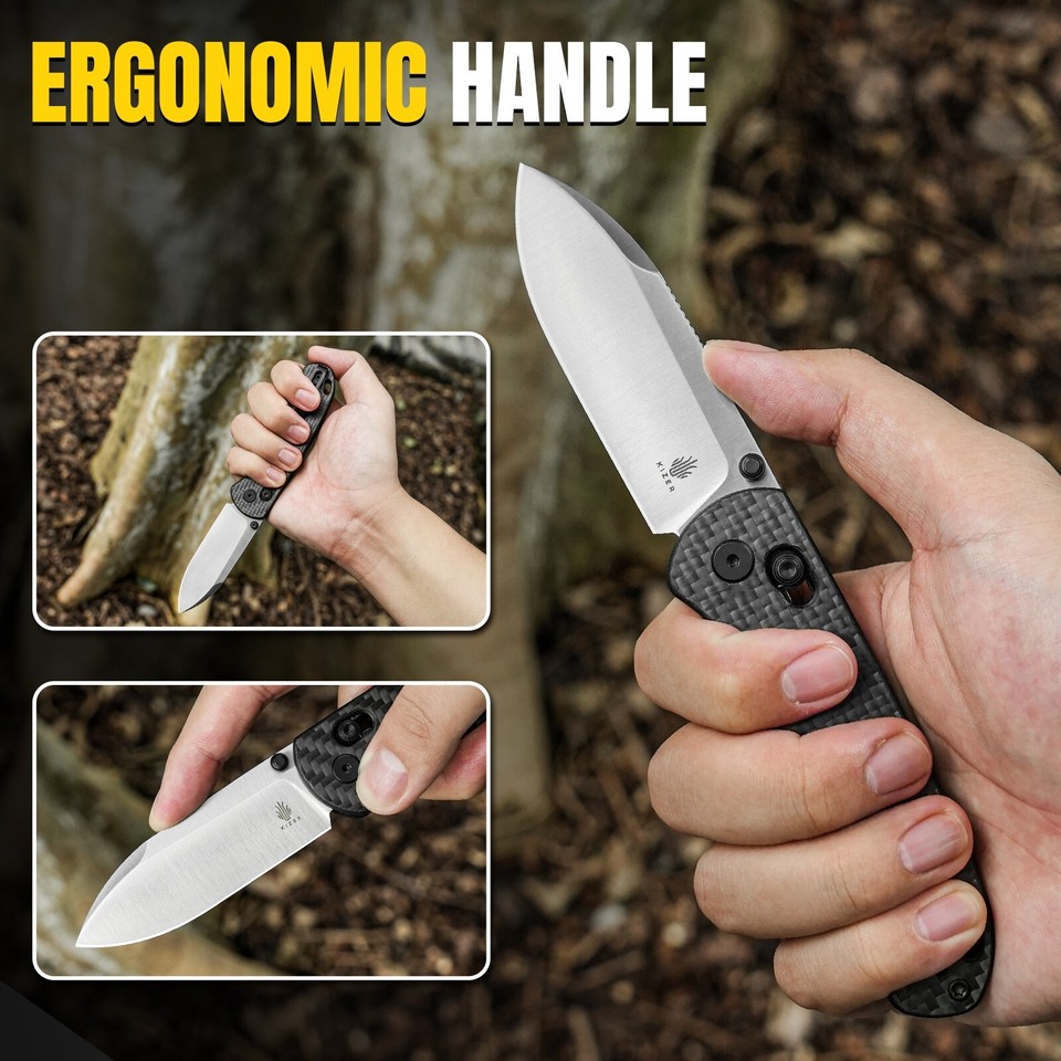Kizer Drop Bear EDC Pocket Knife, G10 Carbon Fiber Handle Folding Knife ...