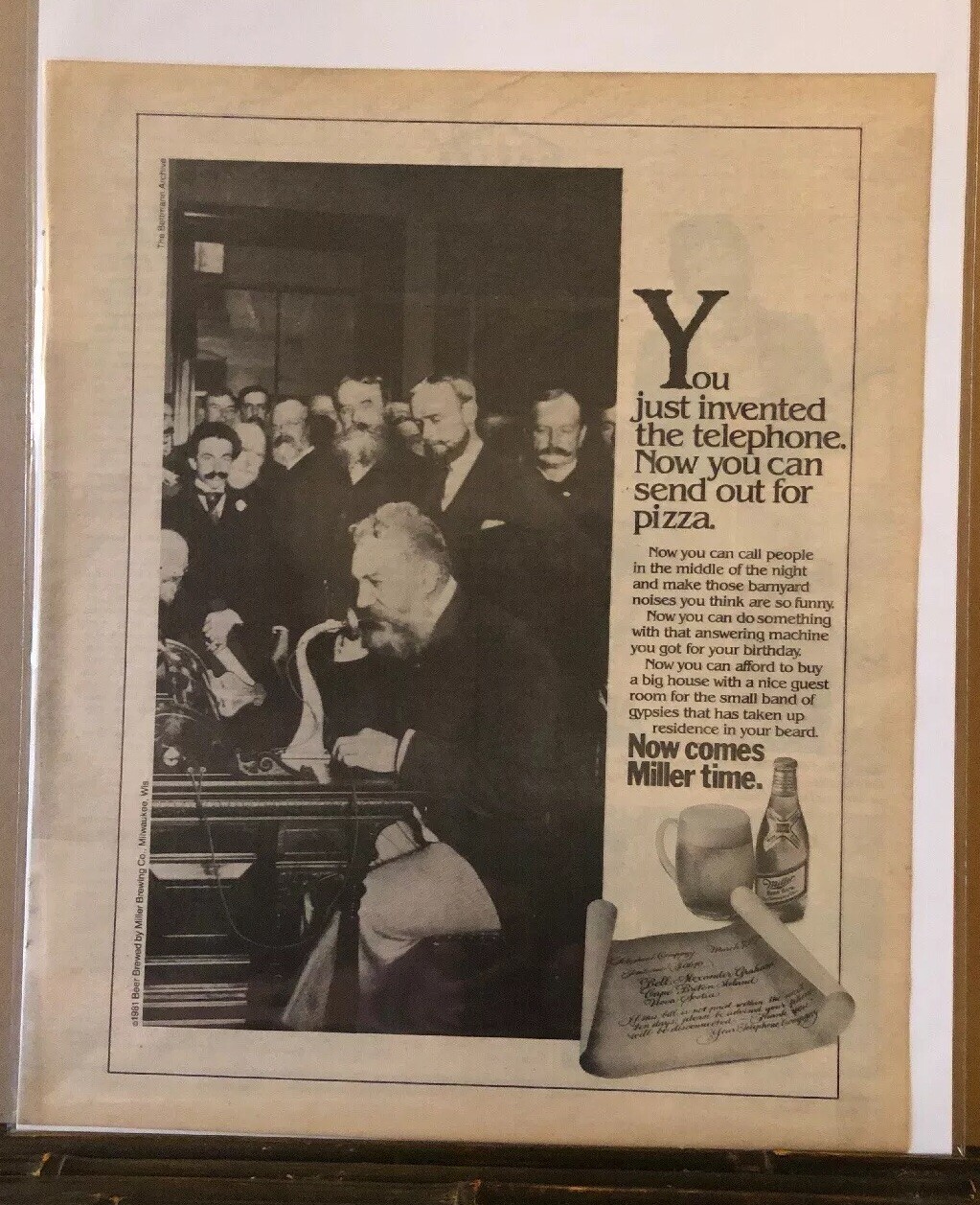 1981 MILLER BEER “Now Comes Miller Time” Print Ad Black & White (MH211 ...