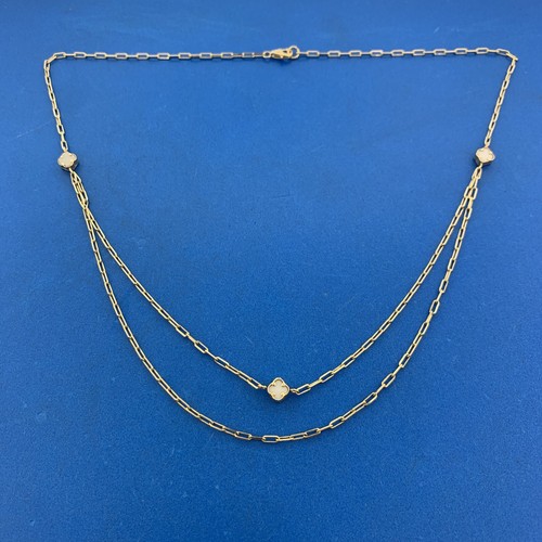 14K Yellow Gold Four Leaf Clover Paper Clip Chain Station Necklace | eBay