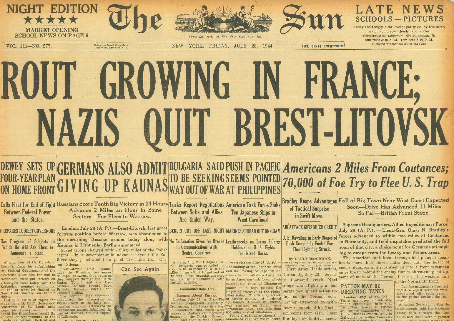 July 28 1944 Allies push into Normandy Patton Montgomery Soviets Warsaw ...