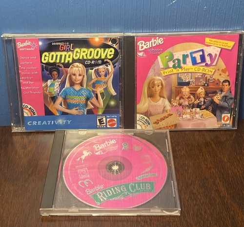 BARBIE PC CD Rom Video Game Lot Of 3 - Riding Club, Gotta Groove, Party ...
