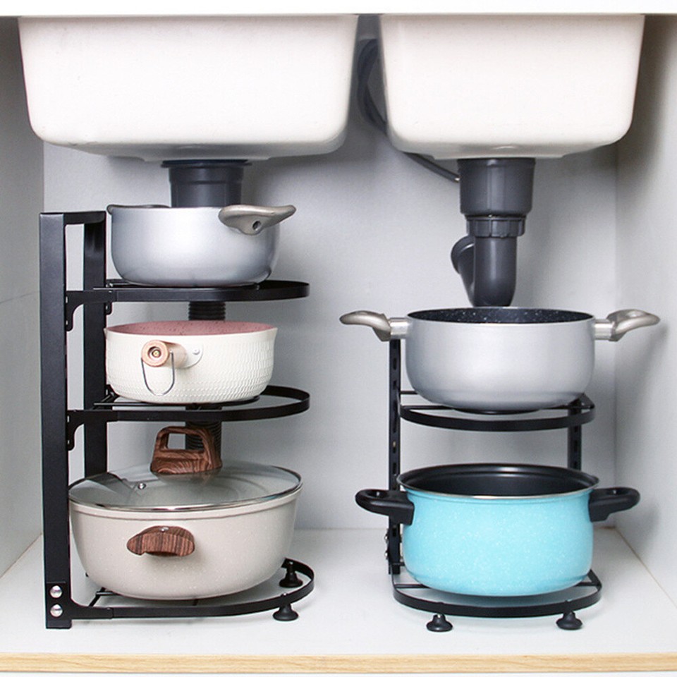 Adjustable Kitchen Pan Stand Cookware Shelf 2 3 4 Tiers Pot Storage ...