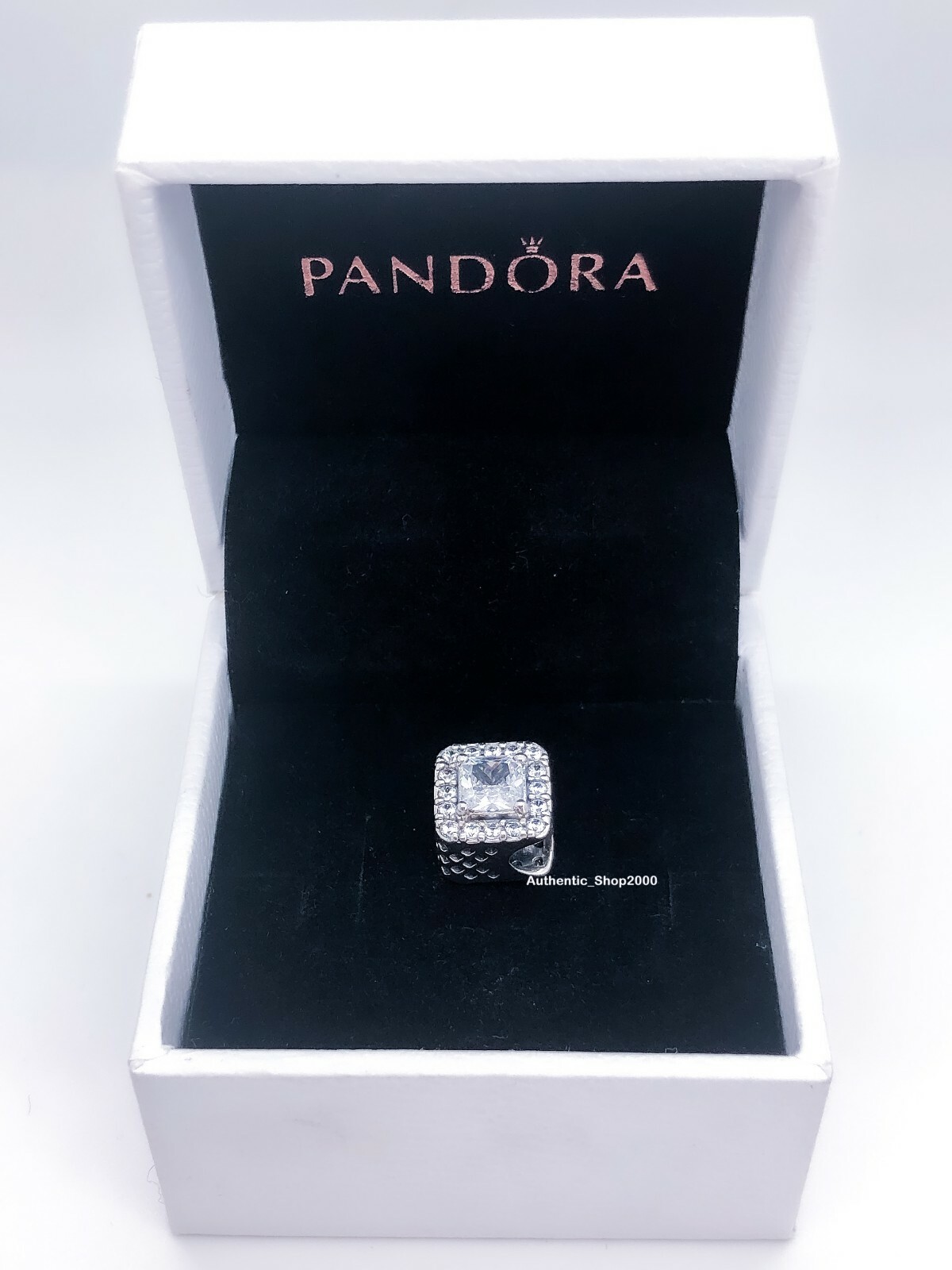 NEW PANDORA 925 SS Sparkling Cubic Zirconia Square Halo Charm Pendant ...