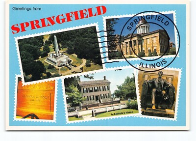 Greetings Springfield Multiview Famous Places Illinois IL Cont Postcard ...