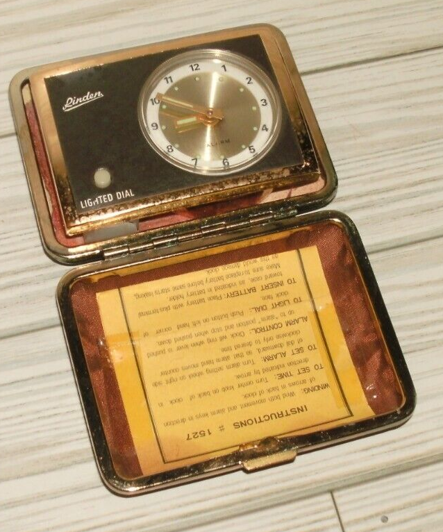 Vtg ~ Brown Linden Lighted Dial Fold Up Travel Alarm Clock W/ Box ...