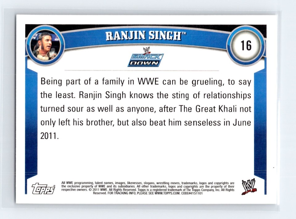Ranjin Singh - 2011 Topps WWE #16 - Wrestling Card | eBay