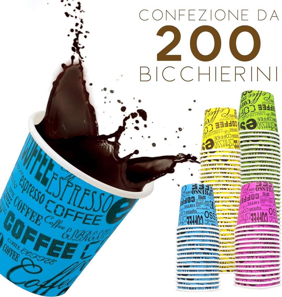 200 Bicchierini Da Caffè Colorati | Bicchieri in Cartoncino Da 75 Ml ...