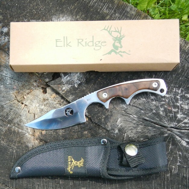 Elk Ridge 7" Wood Handle Hunting Full Tang Fixed Mirror Blade Knife ...