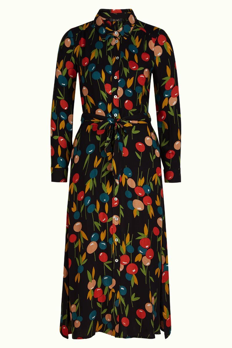 King Louie Maxi Robe Chemise Col Long Motif Olives Fleurs Fleuri 06523 ...