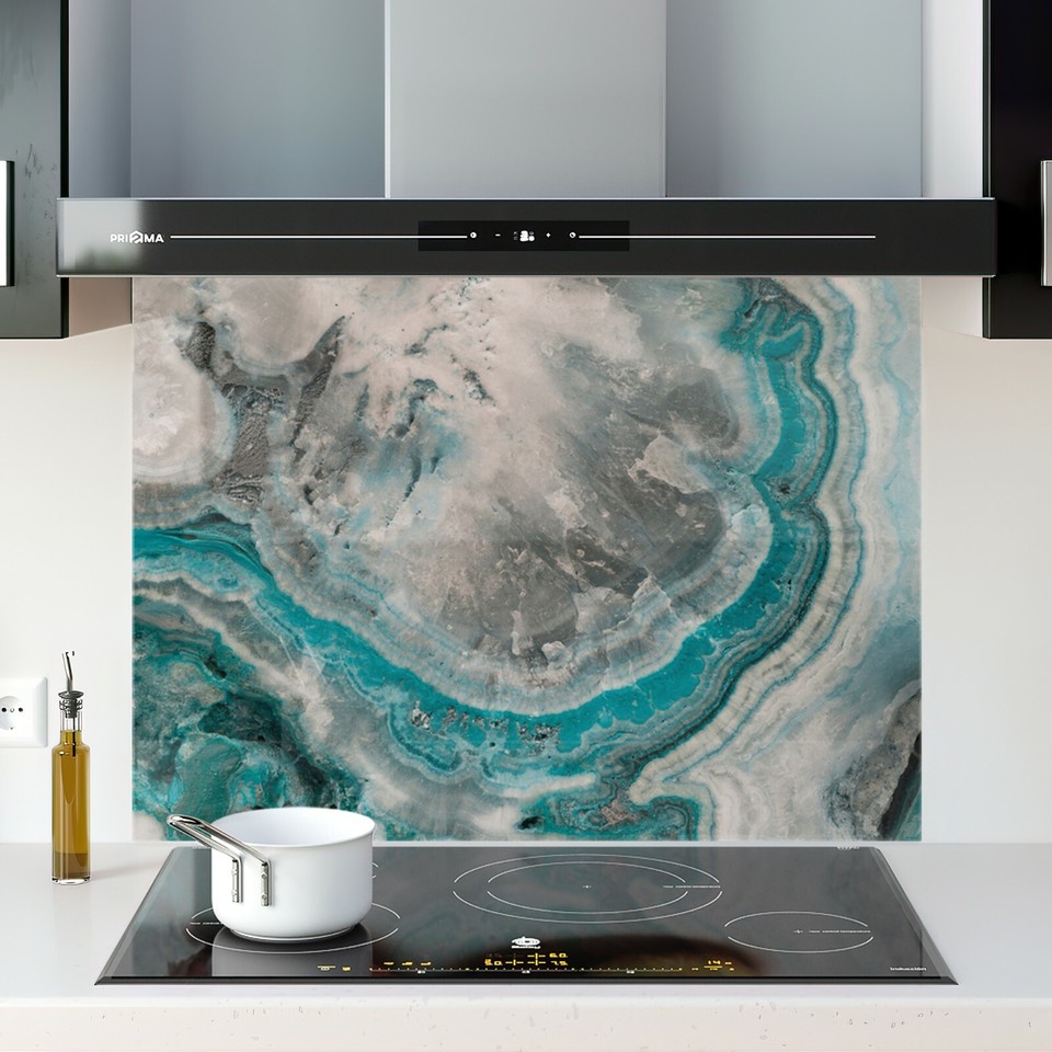 Glass Splashback Kitchen Tile Cooker Panel ANY SIZE Gemstone Turquoise ...