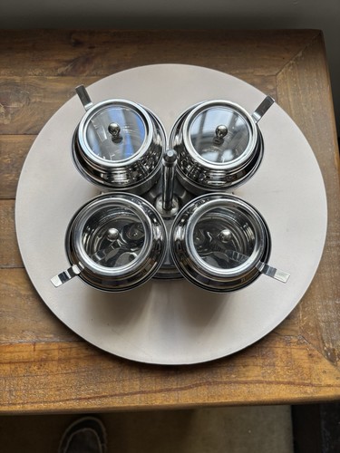 Revolving Relish Condiment Server 4 Bowl Set with Lids and Spoons | eBay UK