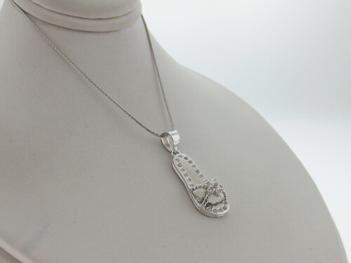 Genuine Diamonds 3D Sandal 18K Pendant SOLID 14K White Gold Necklace 18 ...