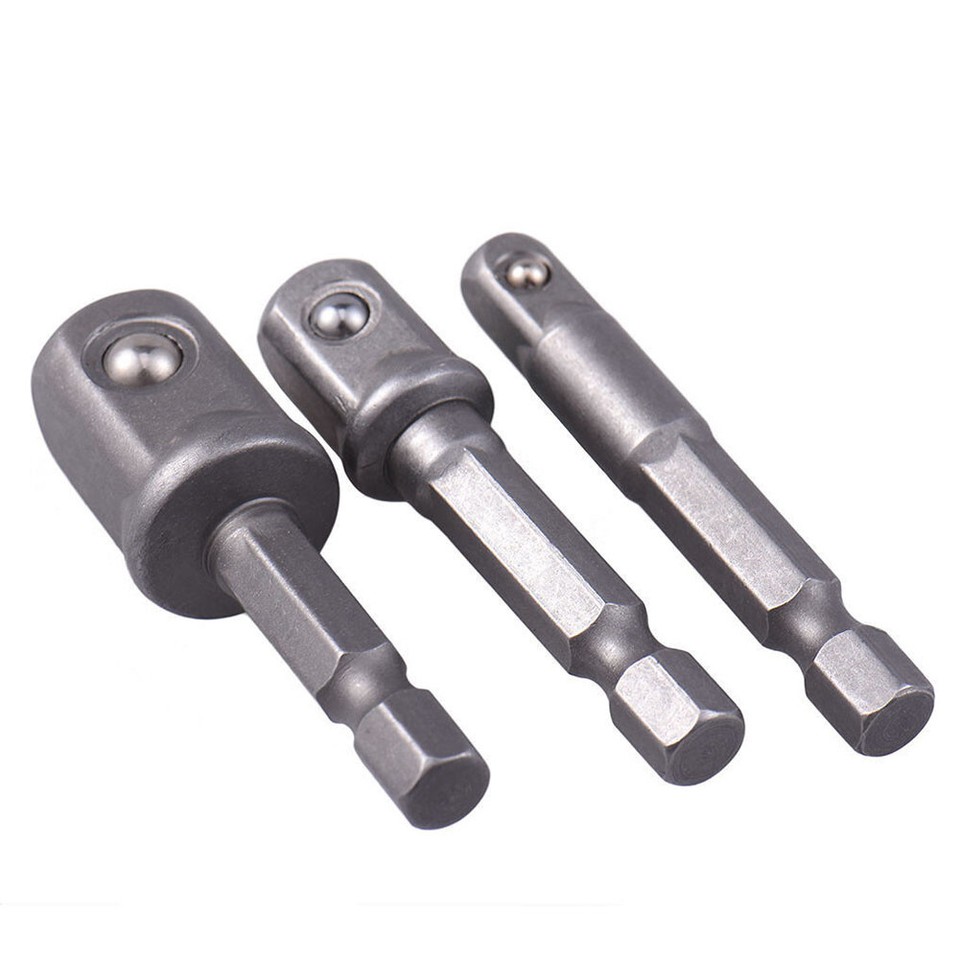 Socket Adapter Drill BIts Set Hex Shank 1/4" 3/8" 1/2" 3Pcs Impact ...