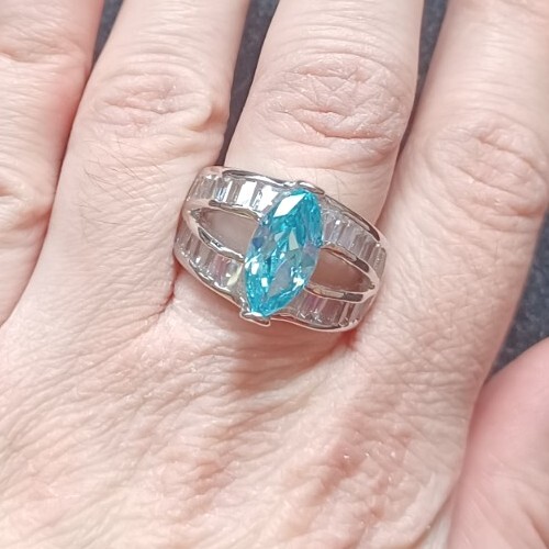 NEW! QVC Nolan Miller Size 6 Light Blue Austrian Crystal Rhodium Ring ...