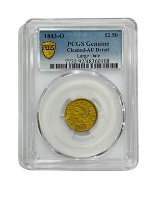 1843 O Large Date Rare $2.5 LIBERTY QUARTER GOLD EAGLE DOLLAR PCGS ...