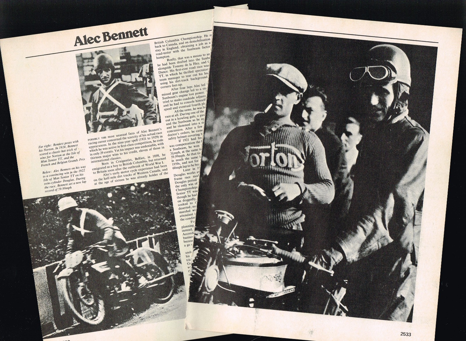 vintage ALEC BENNETT MOTORCYCLE Racing Article / Photo: NORTON | eBay