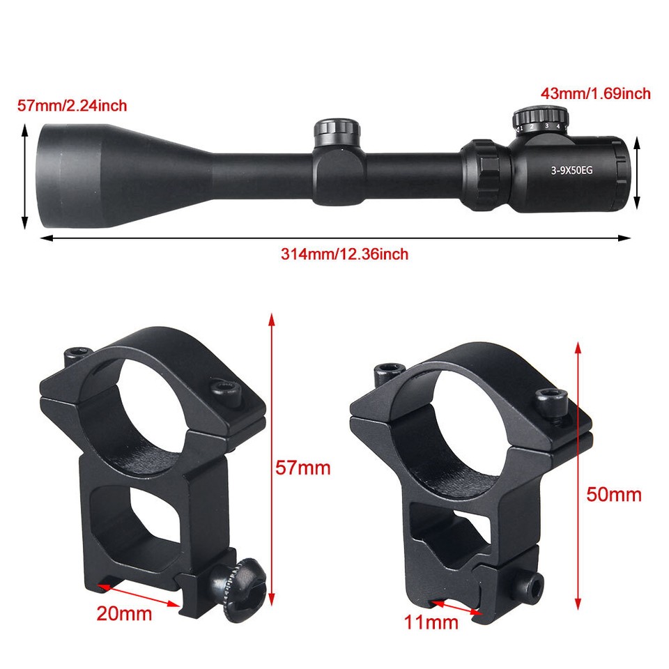 3-9X50 EG Rifle Scope Mil-dot Illuminated Red & Green Hunting Optical ...